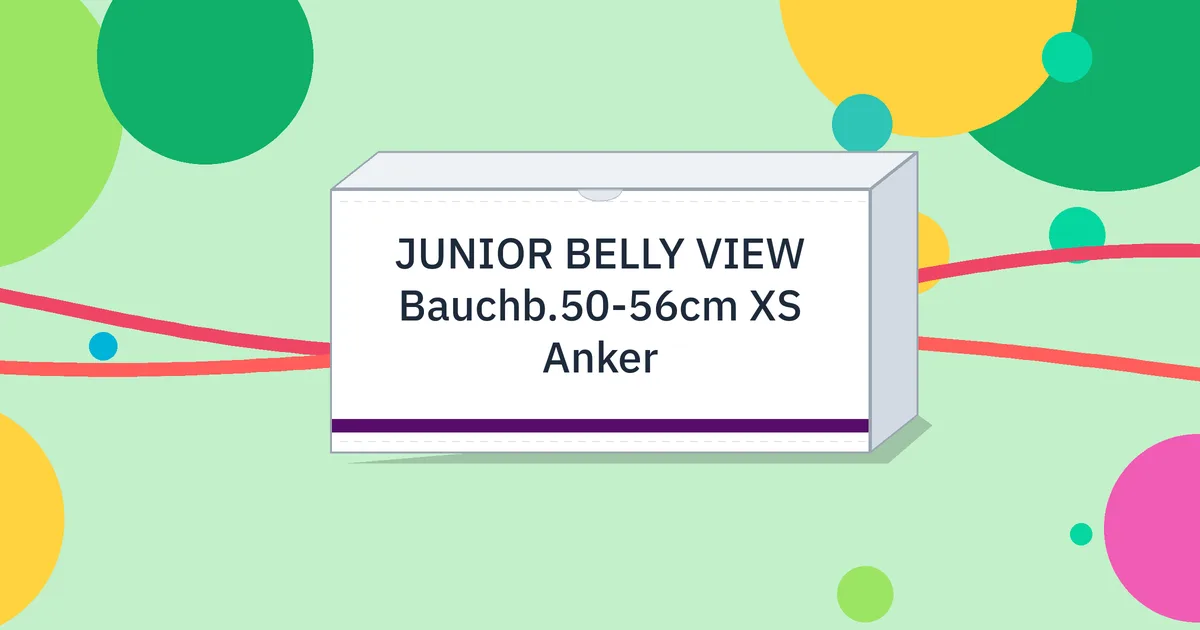 Symbolbild: Packung mit der Aufschrift JUNIOR BELLY VIEW Bauchb.50-56cm XS Anker (PZN 16537713) – Verfügbarkeit und Bezug in Apotheken in Frankfurt am Main