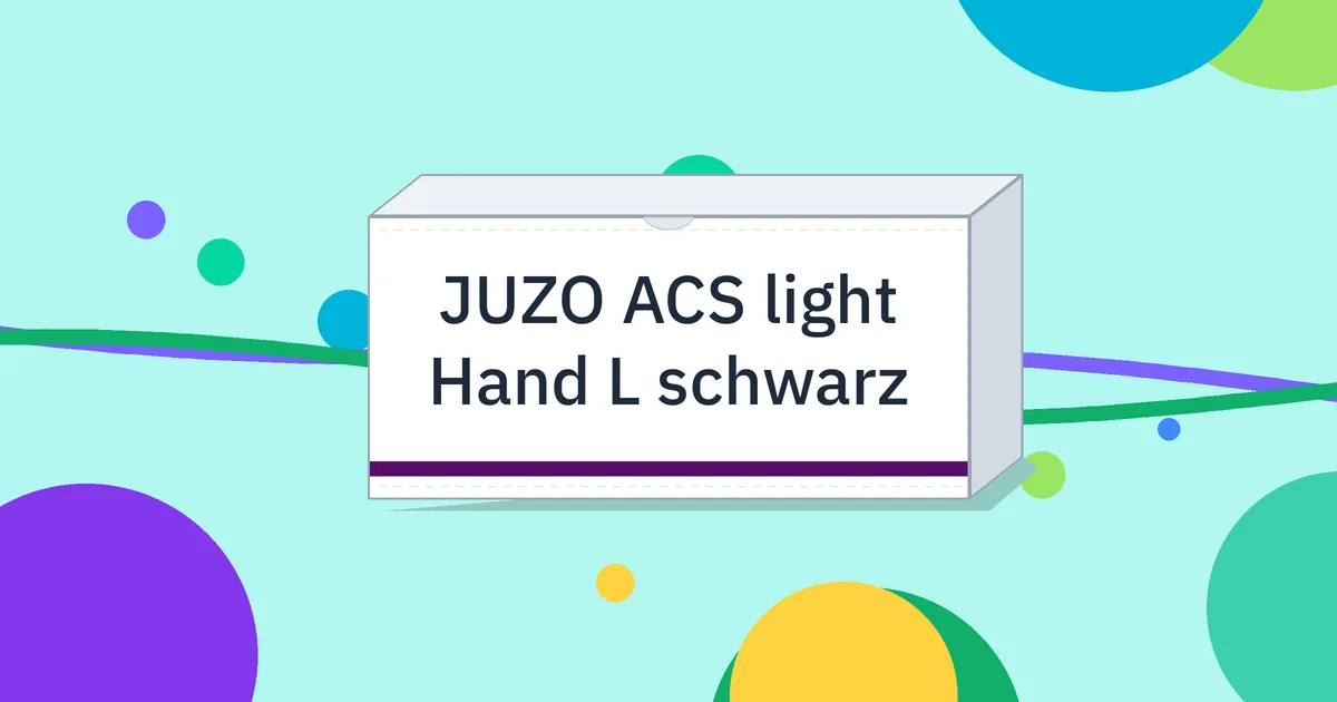 Symbolbild: Packung mit der Aufschrift JUZO ACS light Hand L schwarz (PZN 12598623) – Verfügbarkeit und Bezug in Apotheken in Frankfurt am Main