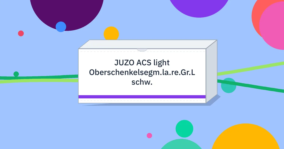 Symbolbild: Packung mit der Aufschrift JUZO ACS light Oberschenkelsegm.la.re.Gr.L schw. (PZN 13575989) – Verfügbarkeit und Bezug in Apotheken in Frankfurt am Main