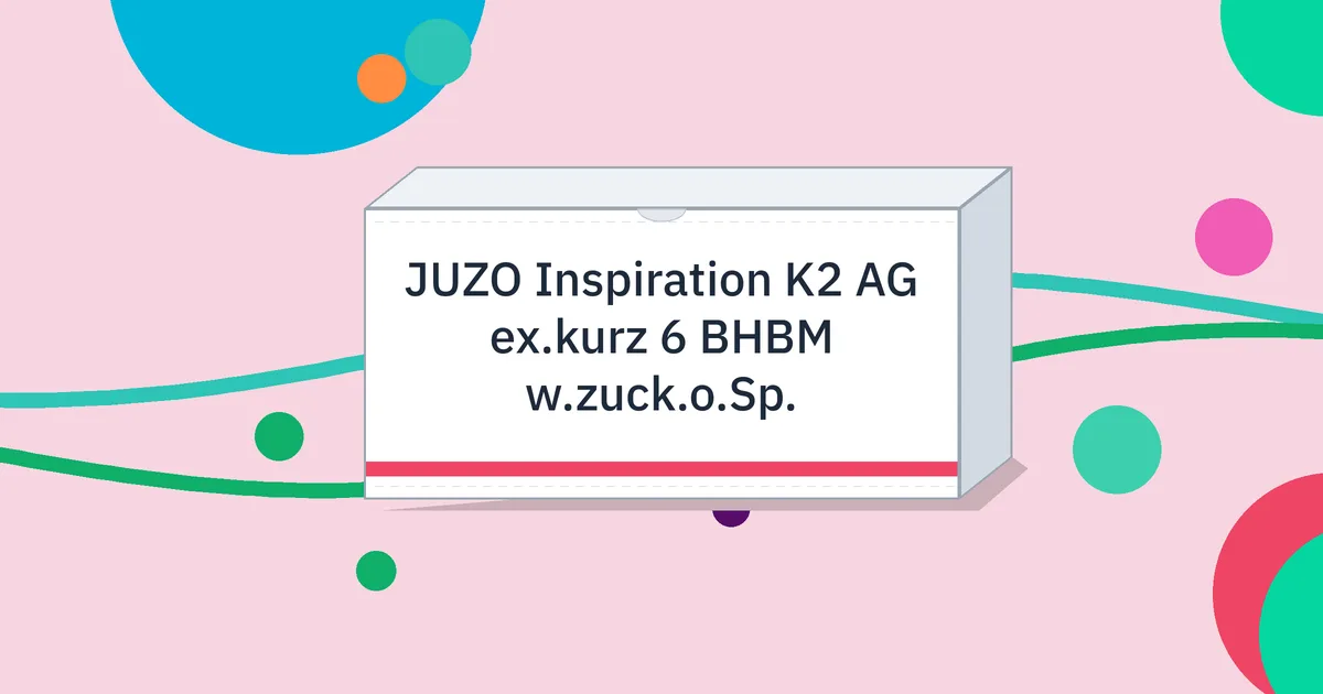 Symbolbild: Packung mit der Aufschrift JUZO Inspiration K2 AG ex.kurz 6 BHBM w.zuck.o.Sp. (PZN 14885700) – Verfügbarkeit und Bezug in Apotheken in Frankfurt am Main