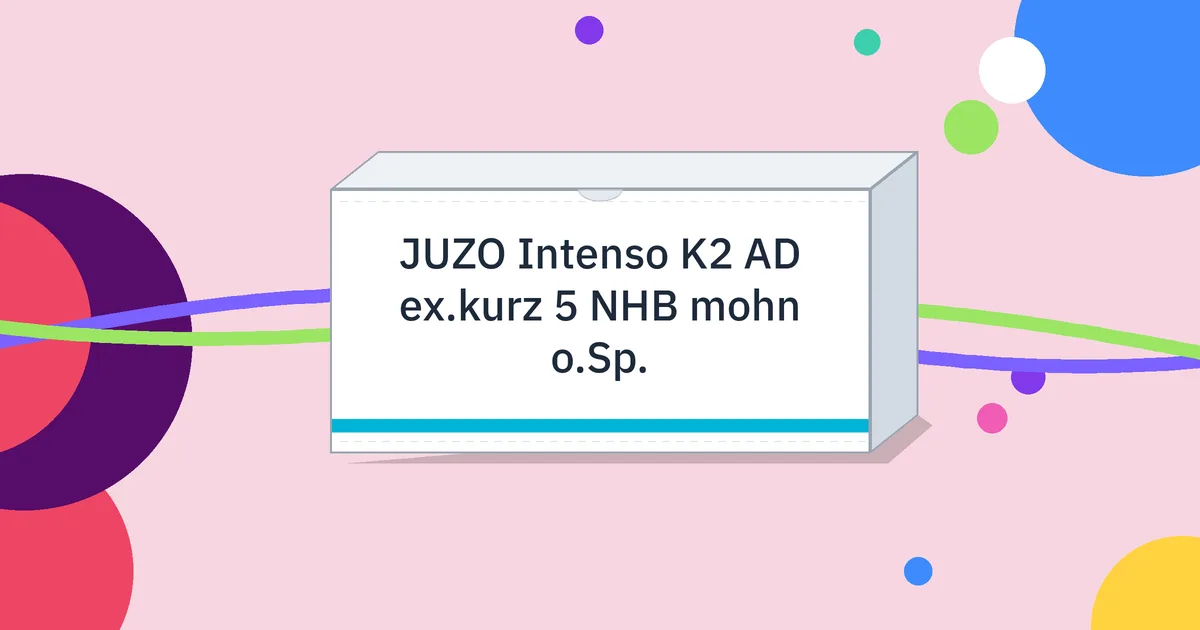 Symbolbild: Packung mit der Aufschrift JUZO Intenso K2 AD ex.kurz 5 NHB mohn o.Sp. (PZN 18622334) – Verfügbarkeit und Bezug in Apotheken in Frankfurt am Main