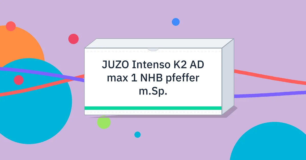 Symbolbild: Packung mit der Aufschrift JUZO Intenso K2 AD max 1 NHB pfeffer m.Sp. (PZN 18612560) – Verfügbarkeit und Bezug in Apotheken in Frankfurt am Main