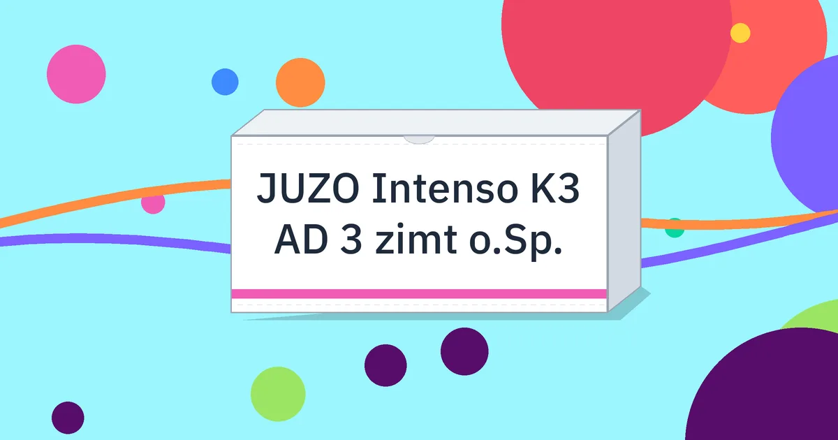 Symbolbild: Packung mit der Aufschrift JUZO Intenso K3 AD 3 zimt o.Sp. (PZN 18637850) – Verfügbarkeit und Bezug in Apotheken in Frankfurt am Main