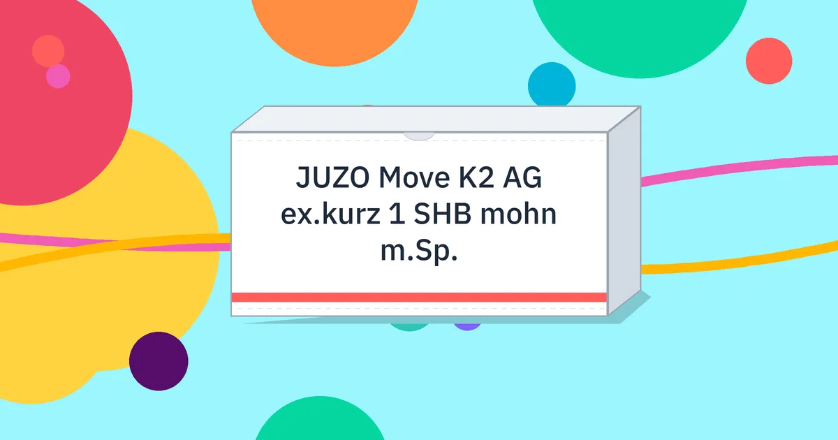 Symbolbild: Packung mit der Aufschrift JUZO Move K2 AG ex.kurz 1 SHB mohn m.Sp. (PZN 18563488) – Verfügbarkeit und Bezug in Apotheken in Frankfurt am Main