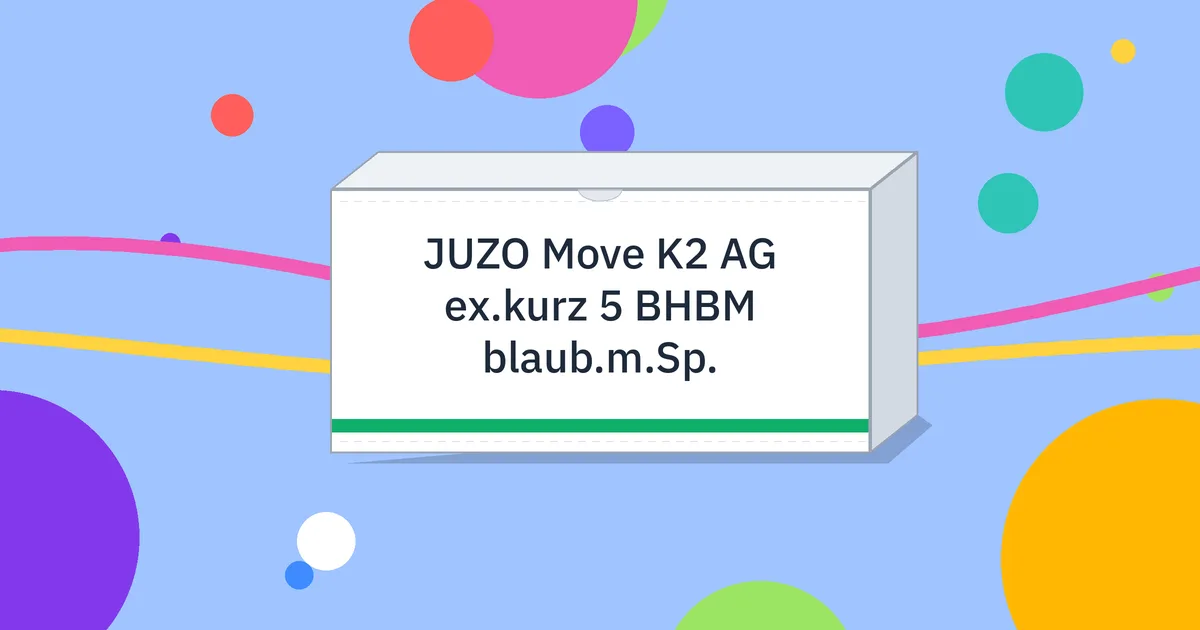Symbolbild: Packung mit der Aufschrift JUZO Move K2 AG ex.kurz 5 BHBM blaub.m.Sp. (PZN 18564140) – Verfügbarkeit und Bezug in Apotheken in Frankfurt am Main