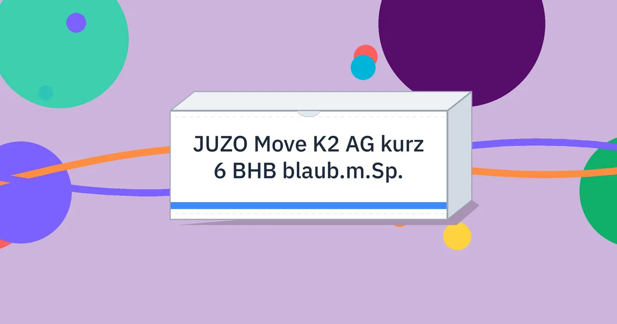 Symbolbild: Packung mit der Aufschrift JUZO Move K2 AG kurz 6 BHB blaub.m.Sp. (PZN 18559759) – Verfügbarkeit und Bezug in Apotheken in Frankfurt am Main