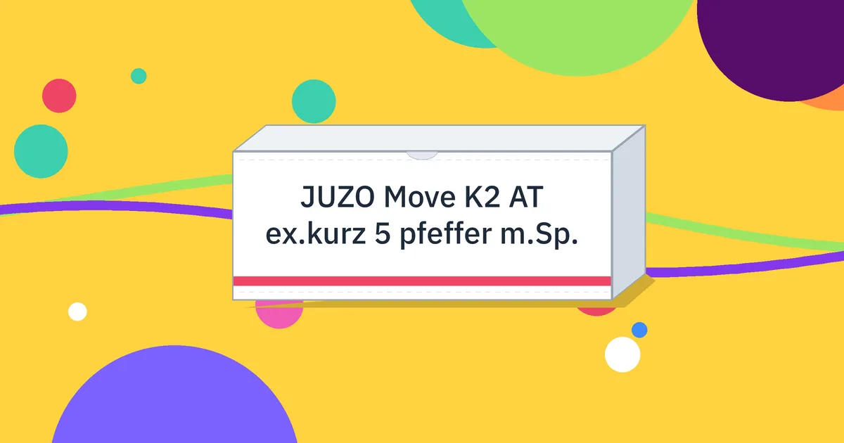 Symbolbild: Packung mit der Aufschrift JUZO Move K2 AT ex.kurz 5 pfeffer m.Sp. (PZN 20670613) – Verfügbarkeit und Bezug in Apotheken in Frankfurt am Main
