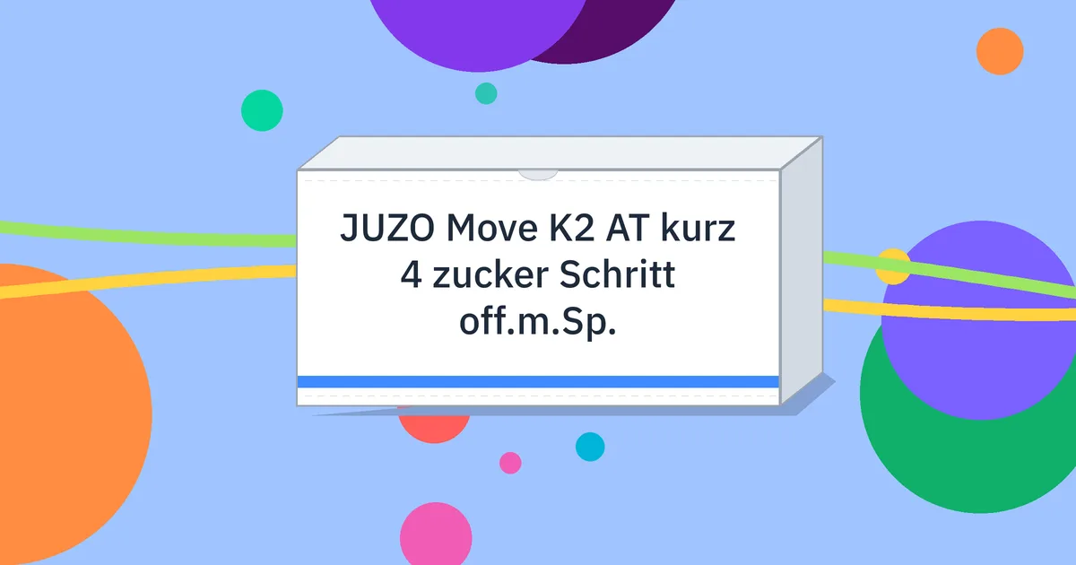 Symbolbild: Packung mit der Aufschrift JUZO Move K2 AT kurz 4 zucker Schritt off.m.Sp. (PZN 20674143) – Verfügbarkeit und Bezug in Apotheken in Frankfurt am Main