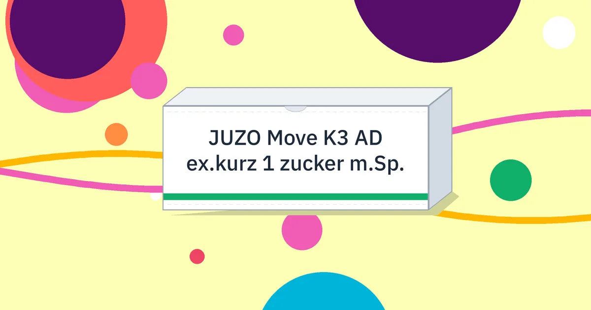 Symbolbild: Packung mit der Aufschrift JUZO Move K3 AD ex.kurz 1 zucker m.Sp. (PZN 18569137) – Verfügbarkeit und Bezug in Apotheken in Frankfurt am Main