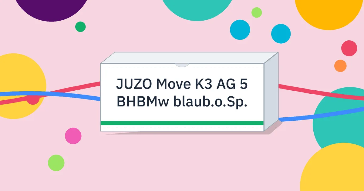 Symbolbild: Packung mit der Aufschrift JUZO Move K3 AG 5 BHBMw blaub.o.Sp. (PZN 18590108) – Verfügbarkeit und Bezug in Apotheken in Frankfurt am Main