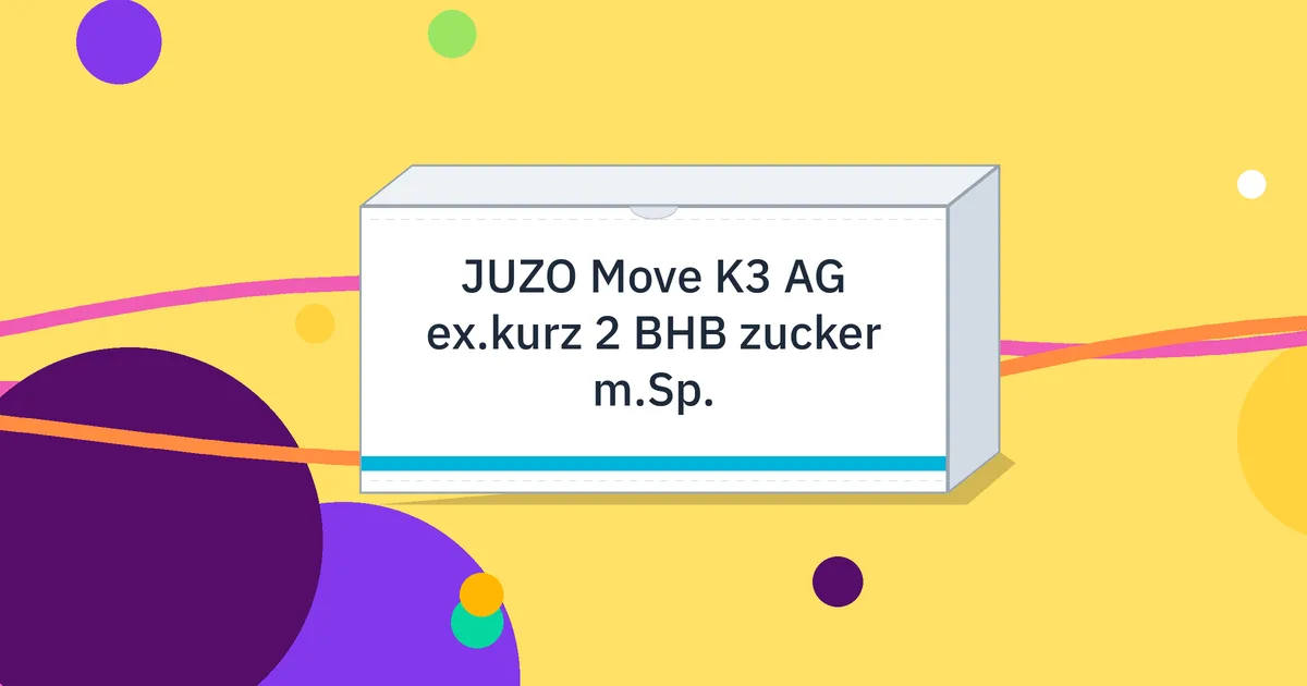 Symbolbild: Packung mit der Aufschrift JUZO Move K3 AG ex.kurz 2 BHB zucker m.Sp. (PZN 18583462) – Verfügbarkeit und Bezug in Apotheken in Frankfurt am Main