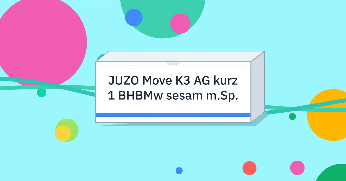 Symbolbild: Packung mit der Aufschrift JUZO Move K3 AG kurz 1 BHBMw sesam m.Sp. (PZN 18580274) – Verfügbarkeit und Bezug in Apotheken in Frankfurt am Main