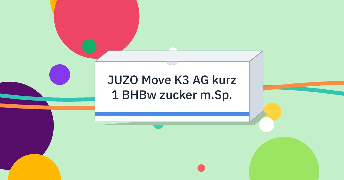 Symbolbild: Packung mit der Aufschrift JUZO Move K3 AG kurz 1 BHBw zucker m.Sp. (PZN 18579696) – Verfügbarkeit und Bezug in Apotheken in Frankfurt am Main