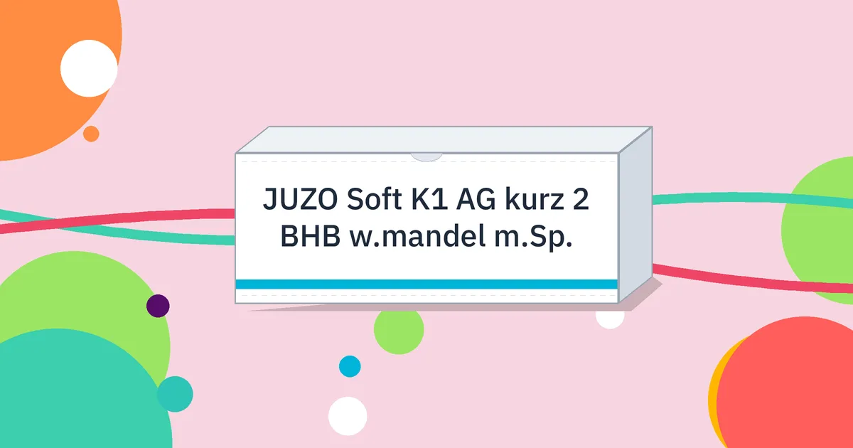 Symbolbild: Packung mit der Aufschrift JUZO Soft K1 AG kurz 2 BHB w.mandel m.Sp. (PZN 14838267) – Verfügbarkeit und Bezug in Apotheken in Frankfurt am Main