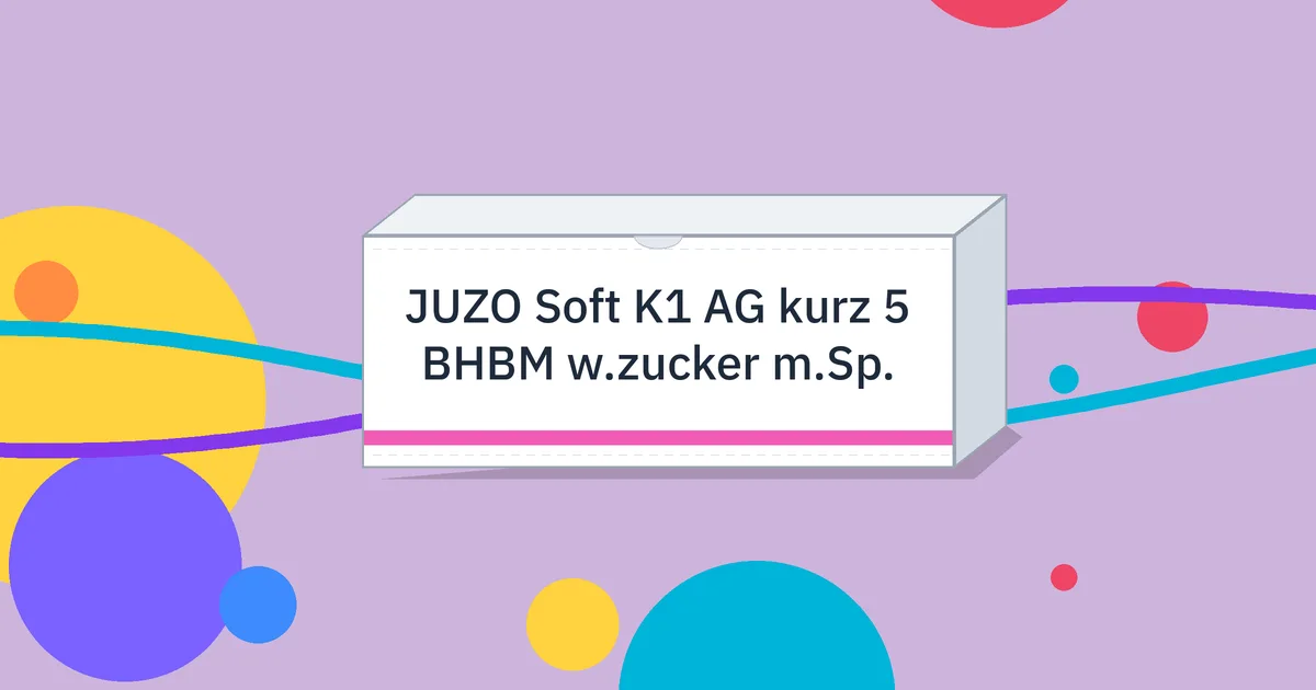 Symbolbild: Packung mit der Aufschrift JUZO Soft K1 AG kurz 5 BHBM w.zucker m.Sp. (PZN 14863302) – Verfügbarkeit und Bezug in Apotheken in Frankfurt am Main
