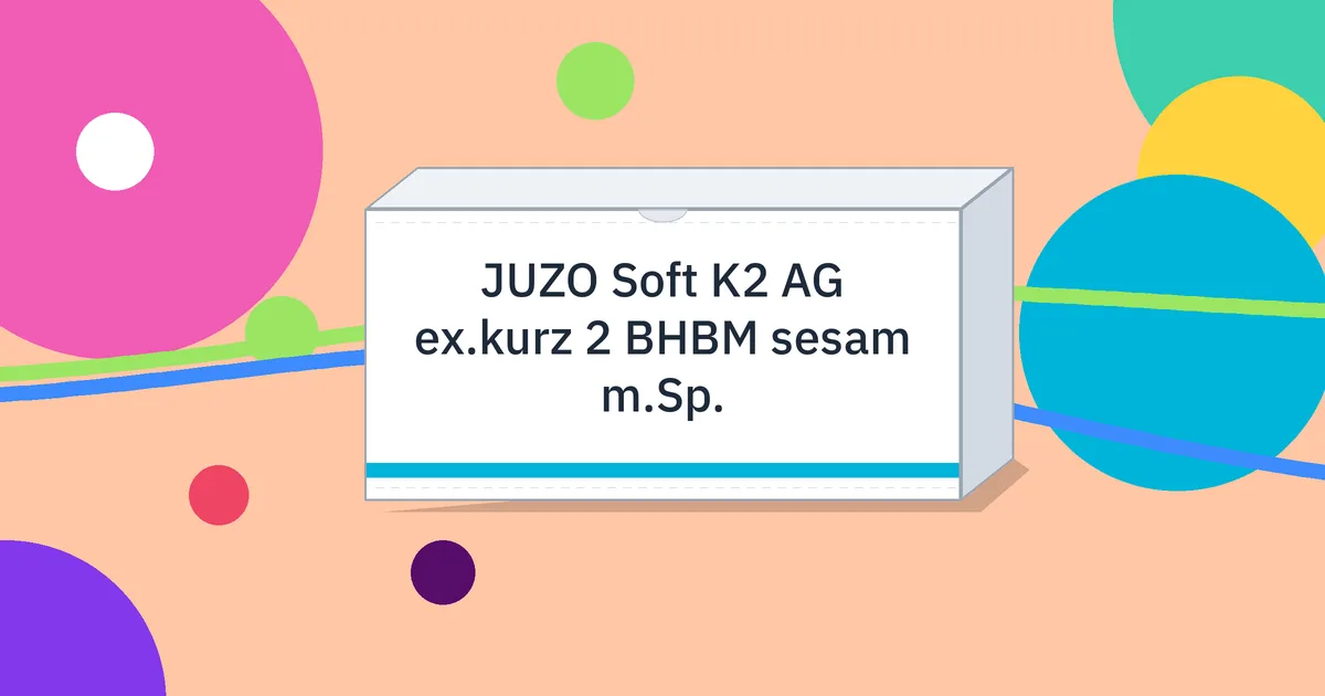 Symbolbild: Packung mit der Aufschrift JUZO Soft K2 AG ex.kurz 2 BHBM sesam m.Sp. (PZN 14860203) – Verfügbarkeit und Bezug in Apotheken in Frankfurt am Main