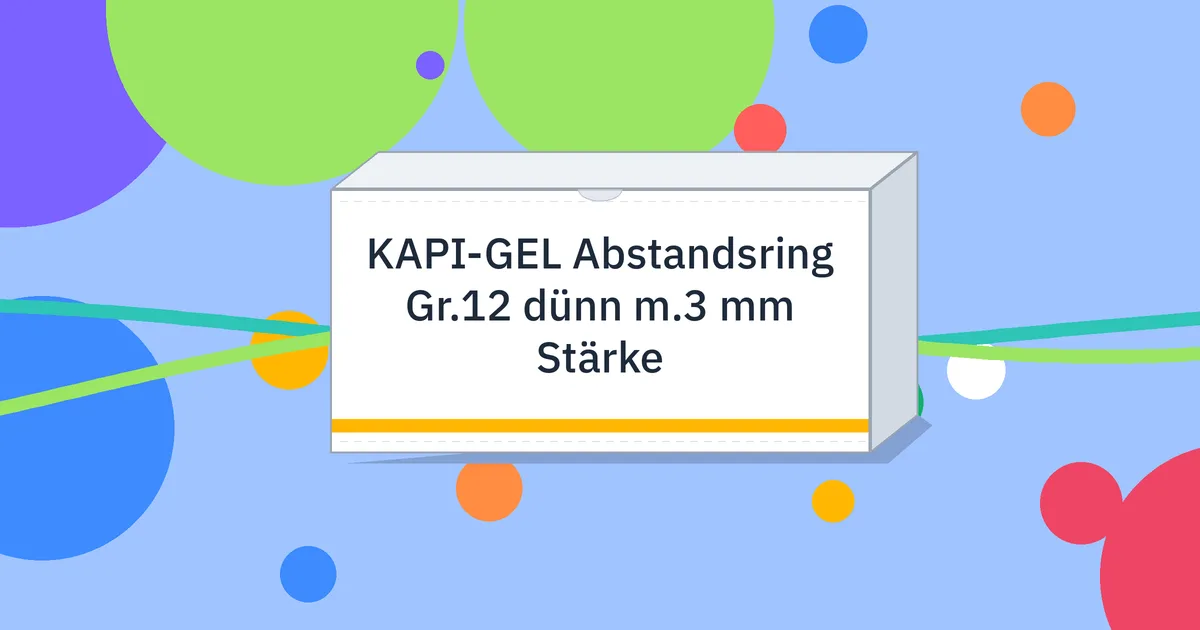Symbolbild: Packung mit der Aufschrift KAPI-GEL Abstandsring Gr.12 dünn m.3 mm Stärke (PZN 17382098) – Verfügbarkeit und Bezug in Apotheken in Frankfurt am Main