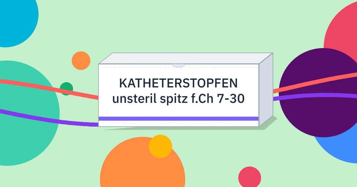Symbolbild: Packung mit der Aufschrift KATHETERSTOPFEN unsteril spitz f.Ch 7-30 (PZN 11523681) – Verfügbarkeit und Bezug in Apotheken in Frankfurt am Main