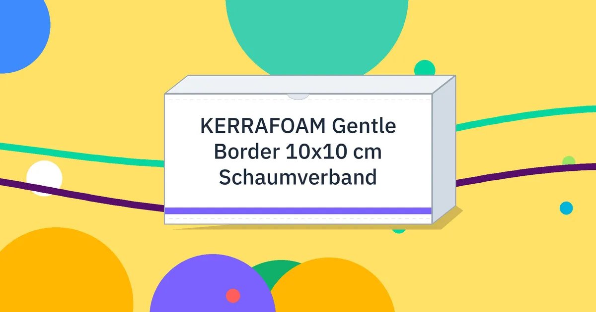 Symbolbild: Packung mit der Aufschrift KERRAFOAM Gentle Border 10x10 cm Schaumverband (PZN 11140655) – Verfügbarkeit und Bezug in Apotheken in Frankfurt am Main