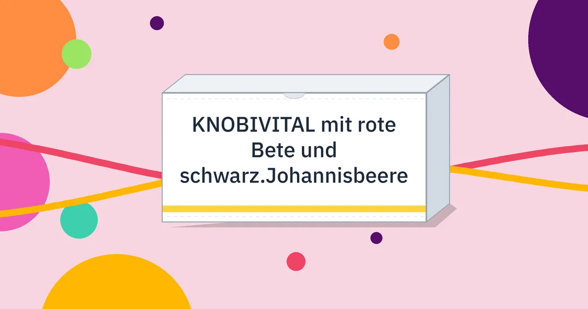 Symbolbild: Packung mit der Aufschrift KNOBIVITAL mit rote Bete und schwarz.Johannisbeere (PZN 18755928) – Verfügbarkeit und Bezug in Apotheken in Frankfurt am Main