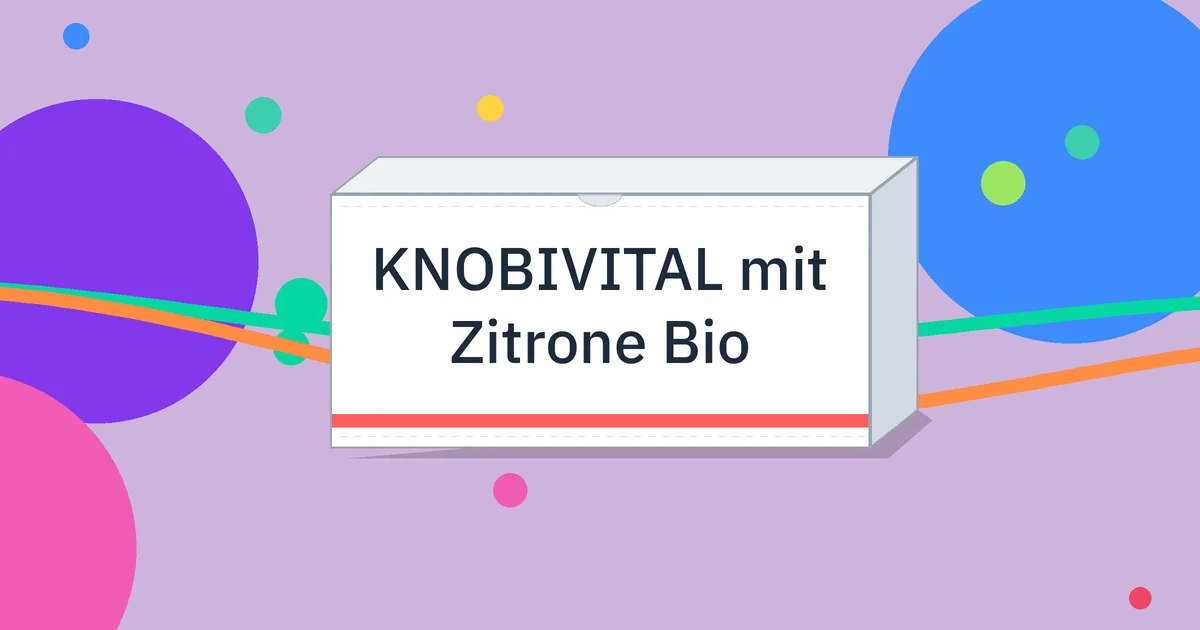 Symbolbild: Packung mit der Aufschrift KNOBIVITAL mit Zitrone Bio (PZN 07748569) – Verfügbarkeit und Bezug in Apotheken in Frankfurt am Main
