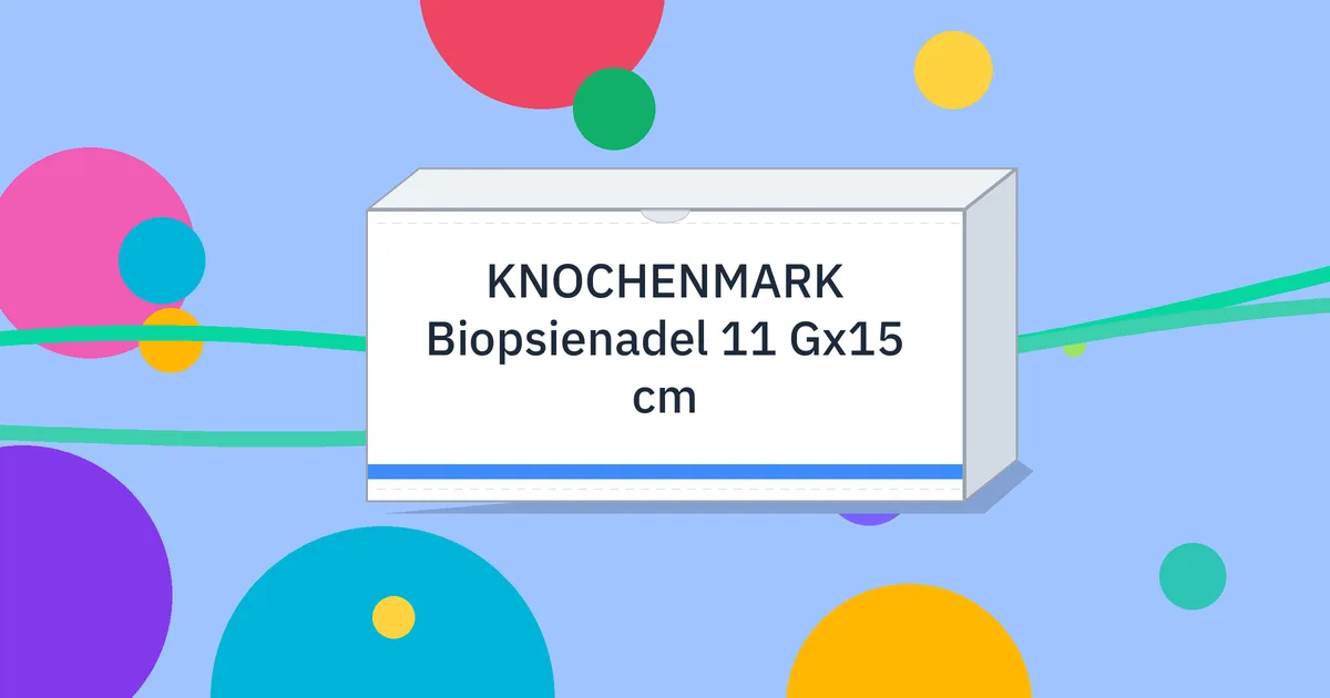 Symbolbild: Packung mit der Aufschrift KNOCHENMARK Biopsienadel 11 Gx15 cm (PZN 10088036) – Verfügbarkeit und Bezug in Apotheken in Frankfurt am Main