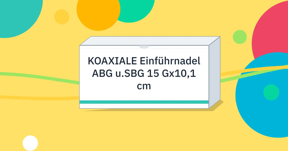 Symbolbild: Packung mit der Aufschrift KOAXIALE Einführnadel ABG u.SBG 15 Gx10,1 cm (PZN 11105469) – Verfügbarkeit und Bezug in Apotheken in Frankfurt am Main
