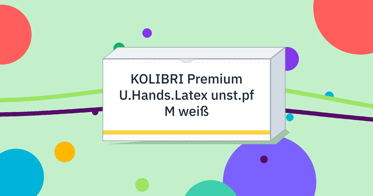 Symbolbild: Packung mit der Aufschrift KOLIBRI Premium U.Hands.Latex unst.pf M weiß (PZN 15198924) – Verfügbarkeit und Bezug in Apotheken in Frankfurt am Main