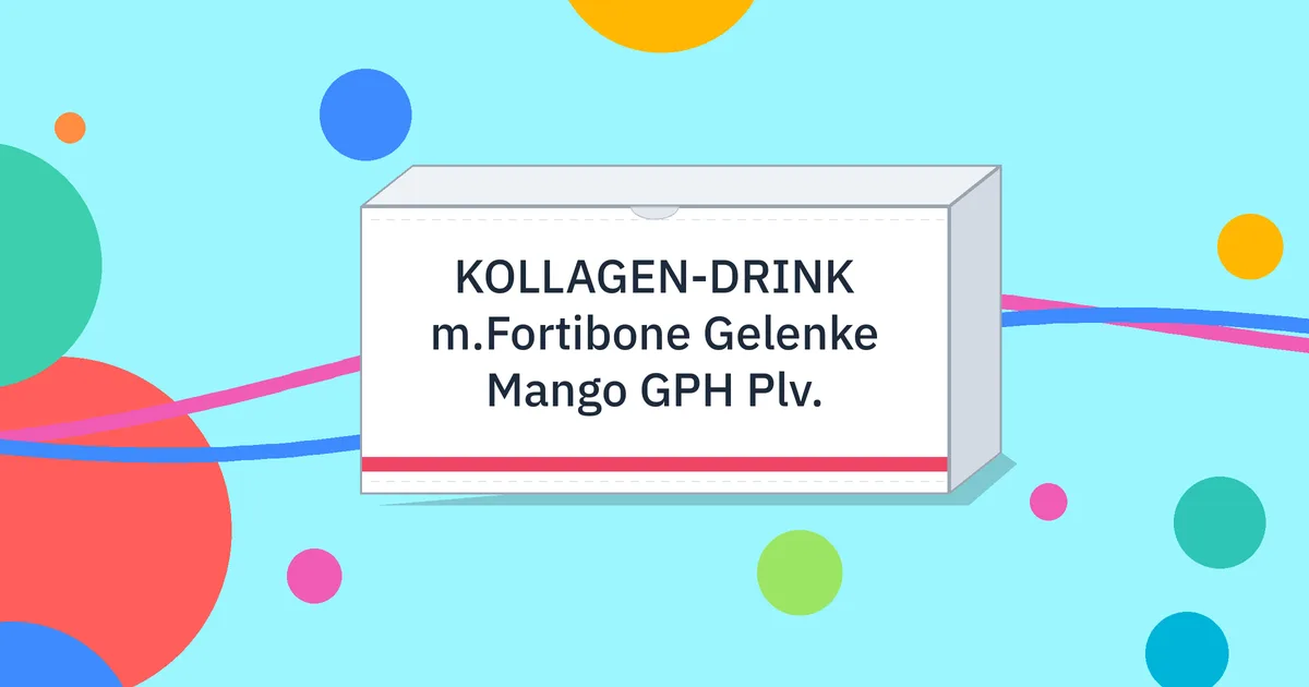Symbolbild: Packung mit der Aufschrift KOLLAGEN-DRINK m.Fortibone Gelenke Mango GPH Plv. (PZN 20808106) – Verfügbarkeit und Bezug in Apotheken in Frankfurt am Main