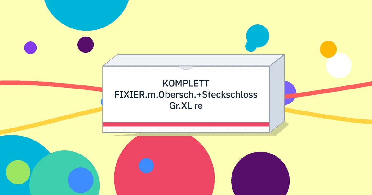 Symbolbild: Packung mit der Aufschrift KOMPLETT FIXIER.m.Obersch.+Steckschloss Gr.XL re (PZN 16014487) – Verfügbarkeit und Bezug in Apotheken in Frankfurt am Main
