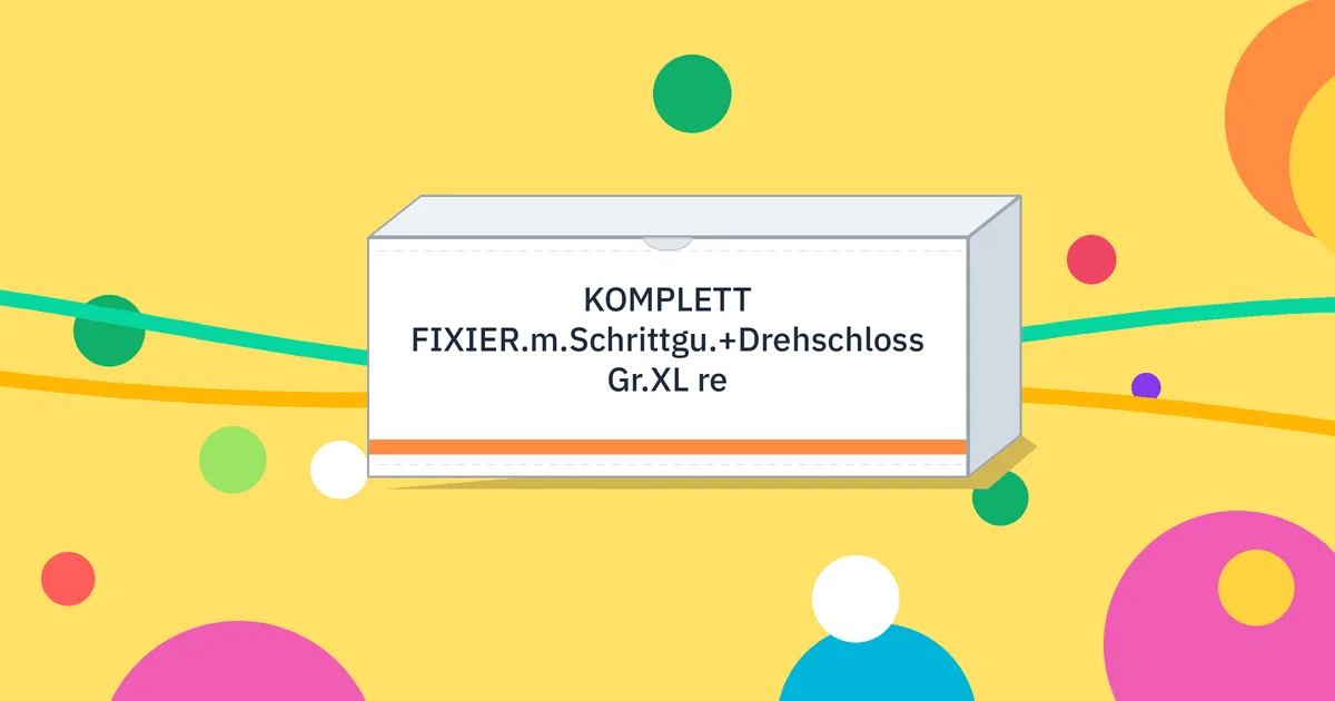 Symbolbild: Packung mit der Aufschrift KOMPLETT FIXIER.m.Schrittgu.+Drehschloss Gr.XL re (PZN 16014323) – Verfügbarkeit und Bezug in Apotheken in Frankfurt am Main