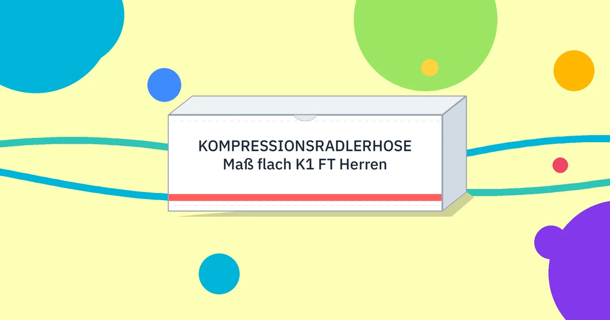 Symbolbild: Packung mit der Aufschrift KOMPRESSIONSRADLERHOSE Maß flach K1 FT Herren (PZN 16746291) – Verfügbarkeit und Bezug in Apotheken in Frankfurt am Main