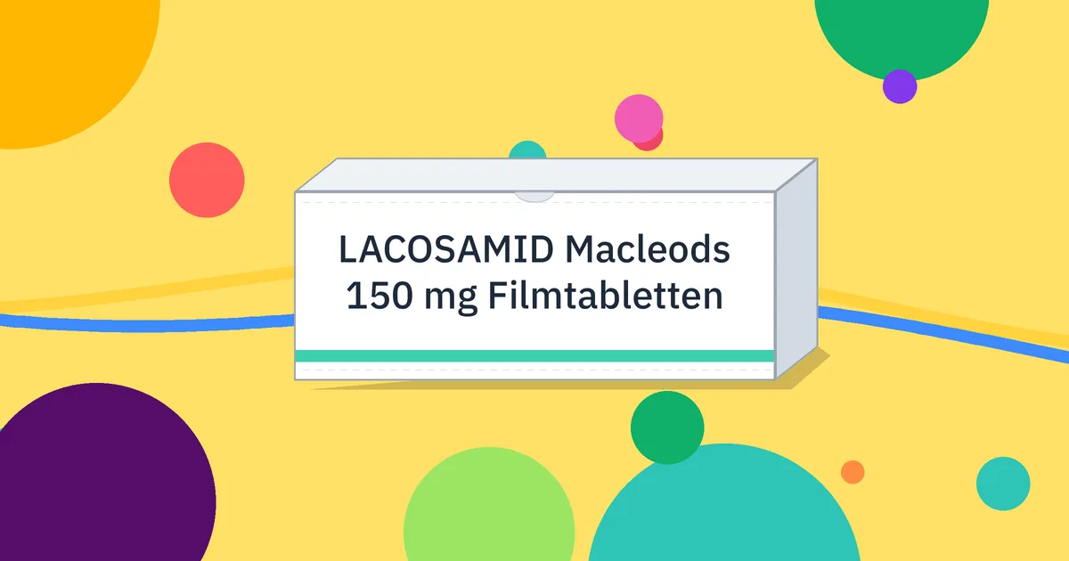 Symbolbild: Packung mit der Aufschrift LACOSAMID Macleods 150 mg Filmtabletten (PZN 18439191) – Verfügbarkeit und Bezug in Apotheken in Frankfurt am Main