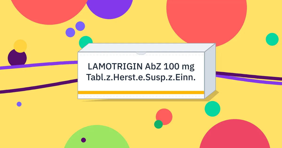 Symbolbild: Packung mit der Aufschrift LAMOTRIGIN AbZ 100 mg Tabl.z.Herst.e.Susp.z.Einn. (PZN 04165956) – Verfügbarkeit und Bezug in Apotheken in Frankfurt am Main