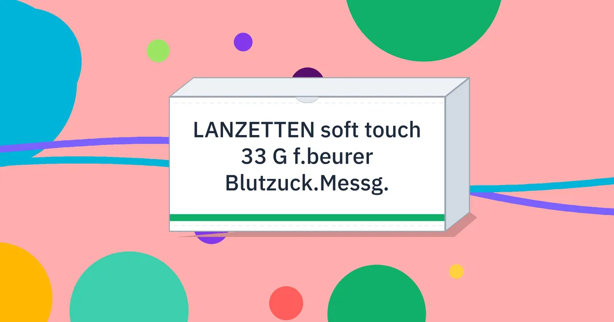 Symbolbild: Packung mit der Aufschrift LANZETTEN soft touch 33 G f.beurer Blutzuck.Messg. (PZN 15565423) – Verfügbarkeit und Bezug in Apotheken in Frankfurt am Main