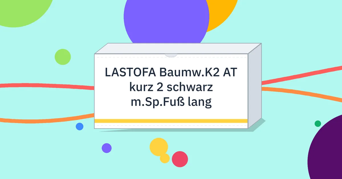 Symbolbild: Packung mit der Aufschrift LASTOFA Baumw.K2 AT kurz 2 schwarz m.Sp.Fuß lang (PZN 01951275) – Verfügbarkeit und Bezug in Apotheken in Frankfurt am Main