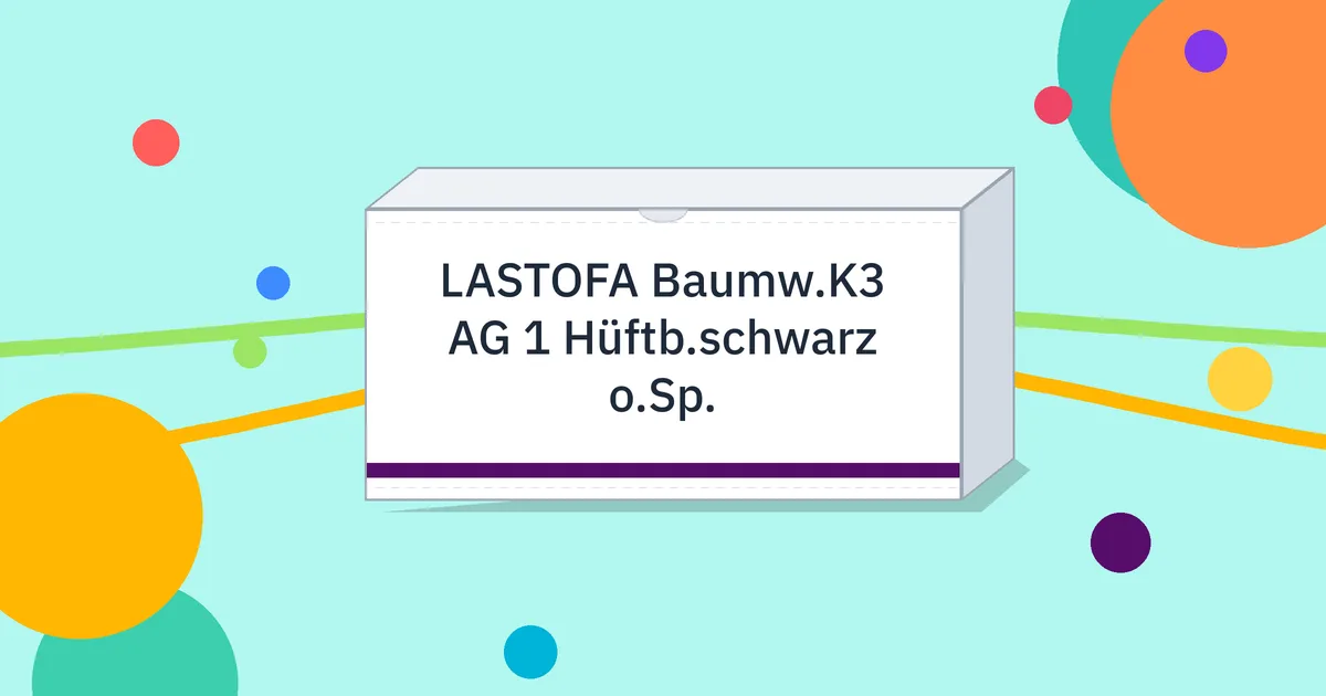 Symbolbild: Packung mit der Aufschrift LASTOFA Baumw.K3 AG 1 Hüftb.schwarz o.Sp. (PZN 01956999) – Verfügbarkeit und Bezug in Apotheken in Frankfurt am Main