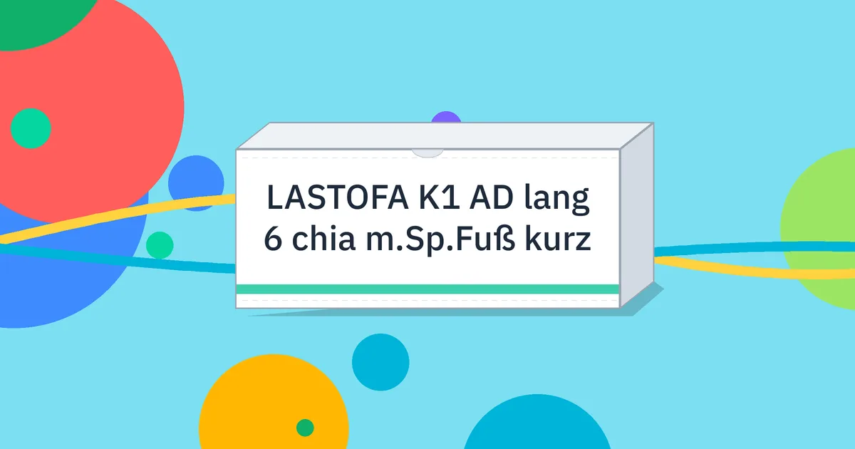 Symbolbild: Packung mit der Aufschrift LASTOFA K1 AD lang 6 chia m.Sp.Fuß kurz (PZN 13788024) – Verfügbarkeit und Bezug in Apotheken in Frankfurt am Main