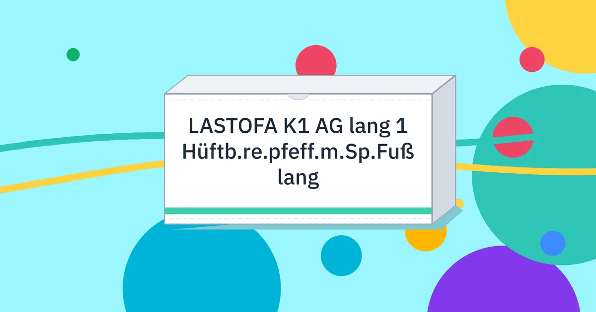Symbolbild: Packung mit der Aufschrift LASTOFA K1 AG lang 1 Hüftb.re.pfeff.m.Sp.Fuß lang (PZN 13797477) – Verfügbarkeit und Bezug in Apotheken in Frankfurt am Main