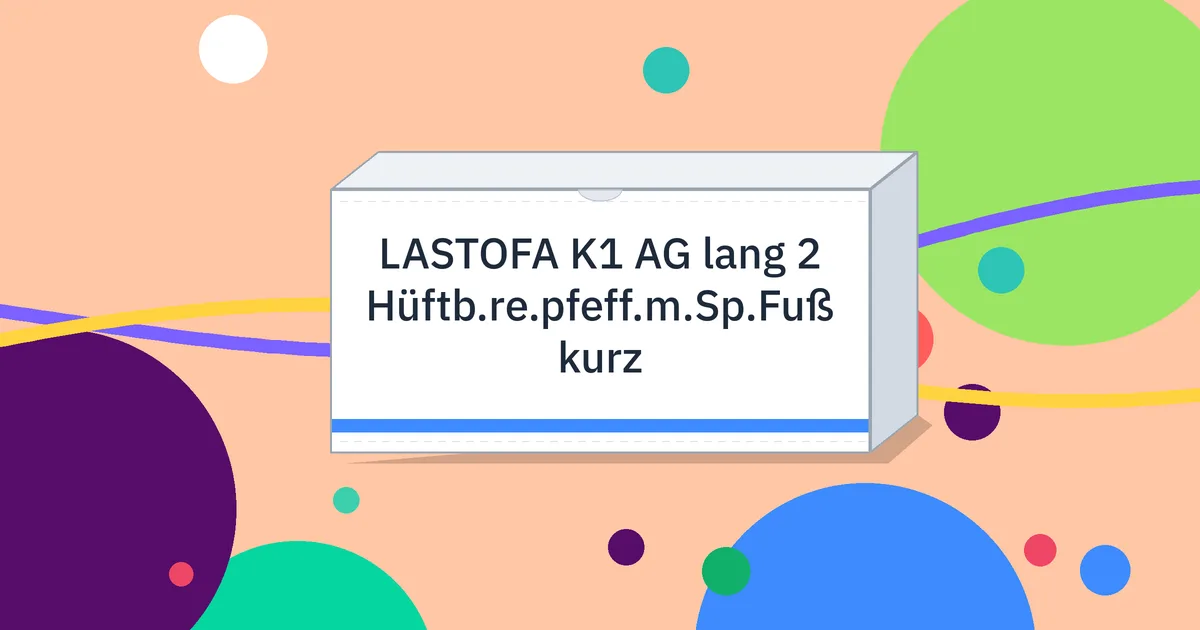 Symbolbild: Packung mit der Aufschrift LASTOFA K1 AG lang 2 Hüftb.re.pfeff.m.Sp.Fuß kurz (PZN 13797833) – Verfügbarkeit und Bezug in Apotheken in Frankfurt am Main