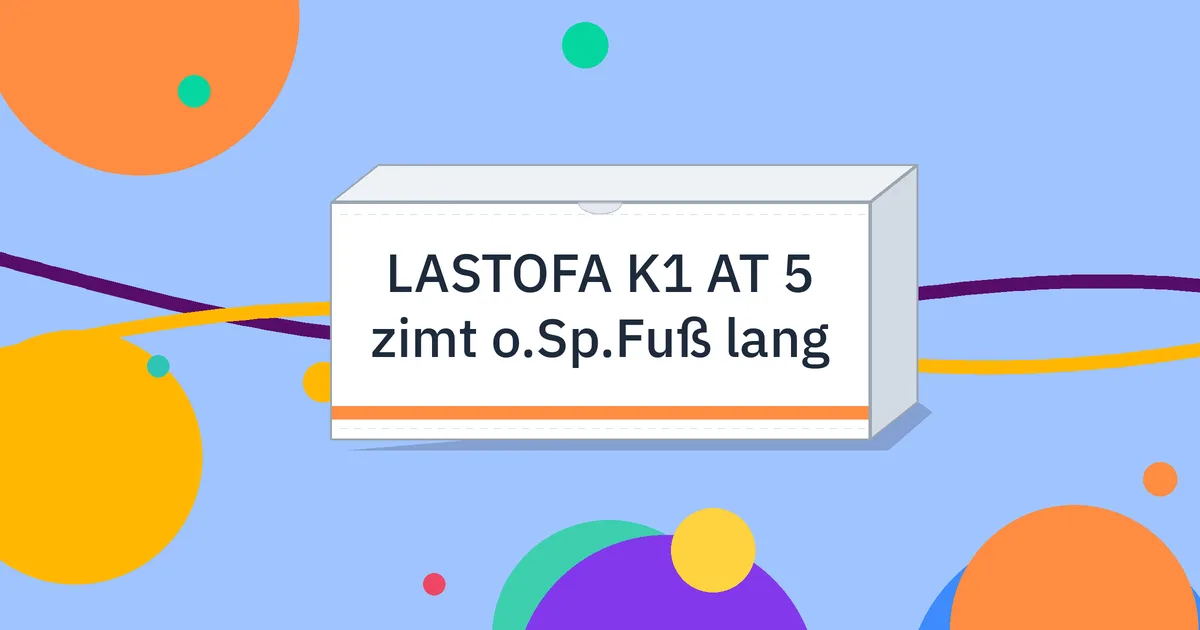 Symbolbild: Packung mit der Aufschrift LASTOFA K1 AT 5 zimt o.Sp.Fuß lang (PZN 14151122) – Verfügbarkeit und Bezug in Apotheken in Frankfurt am Main