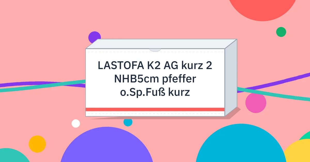 Symbolbild: Packung mit der Aufschrift LASTOFA K2 AG kurz 2 NHB5cm pfeffer o.Sp.Fuß kurz (PZN 13803752) – Verfügbarkeit und Bezug in Apotheken in Frankfurt am Main