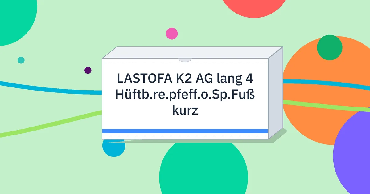 Symbolbild: Packung mit der Aufschrift LASTOFA K2 AG lang 4 Hüftb.re.pfeff.o.Sp.Fuß kurz (PZN 13811734) – Verfügbarkeit und Bezug in Apotheken in Frankfurt am Main