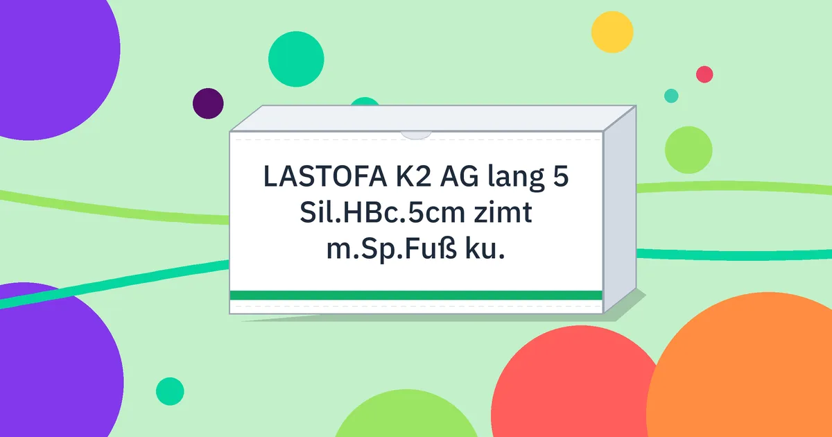 Symbolbild: Packung mit der Aufschrift LASTOFA K2 AG lang 5 Sil.HBc.5cm zimt m.Sp.Fuß ku. (PZN 13806213) – Verfügbarkeit und Bezug in Apotheken in Frankfurt am Main