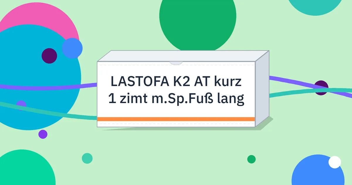 Symbolbild: Packung mit der Aufschrift LASTOFA K2 AT kurz 1 zimt m.Sp.Fuß lang (PZN 13808264) – Verfügbarkeit und Bezug in Apotheken in Frankfurt am Main