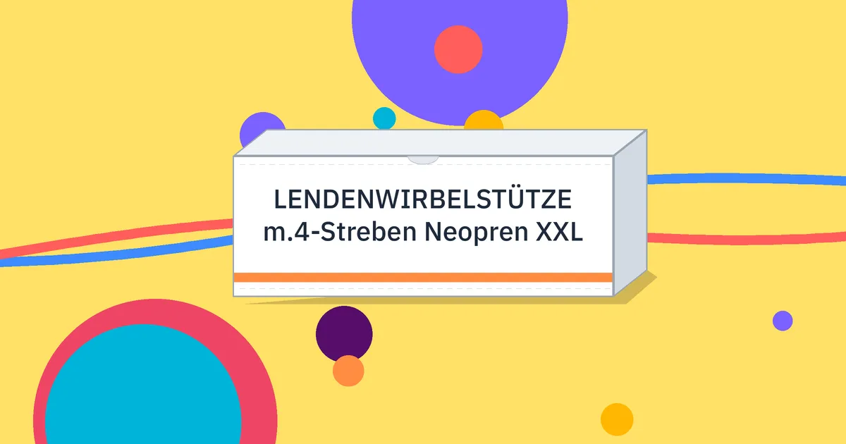 Symbolbild: Packung mit der Aufschrift LENDENWIRBELSTÜTZE m.4-Streben Neopren XXL (PZN 19070888) – Verfügbarkeit und Bezug in Apotheken in Frankfurt am Main