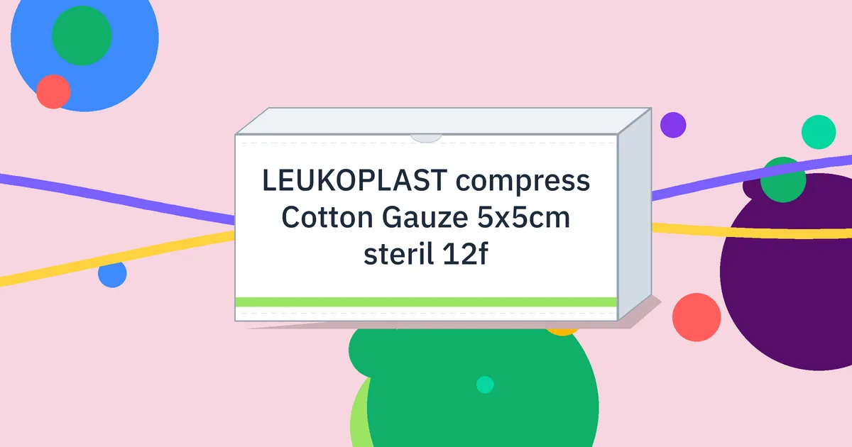 Symbolbild: Packung mit der Aufschrift LEUKOPLAST compress Cotton Gauze 5x5cm steril 12f (PZN 17208555) – Verfügbarkeit und Bezug in Apotheken in Frankfurt am Main