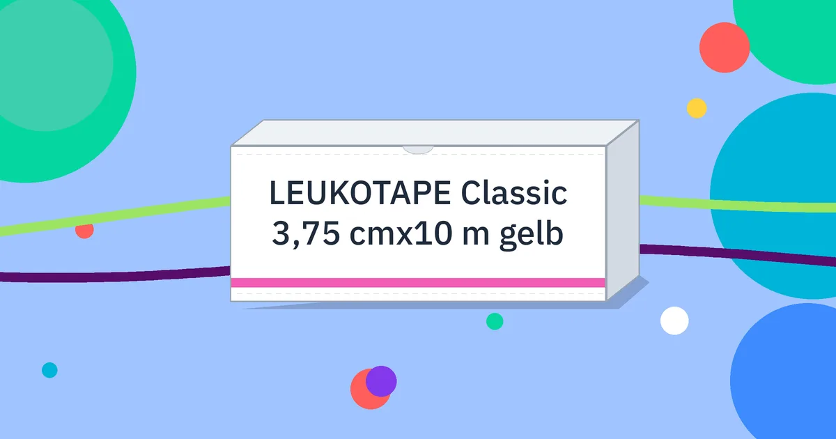 Symbolbild: Packung mit der Aufschrift LEUKOTAPE Classic 3,75 cmx10 m gelb (PZN 00669499) – Verfügbarkeit und Bezug in Apotheken in Frankfurt am Main