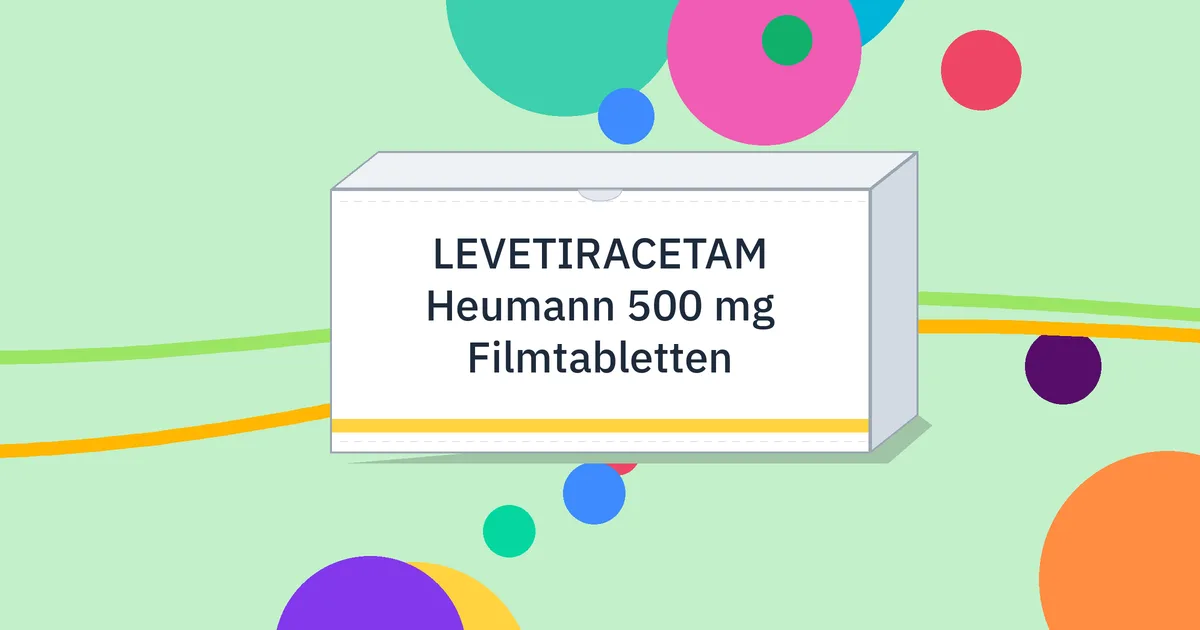 Symbolbild: Packung mit der Aufschrift LEVETIRACETAM Heumann 500 mg Filmtabletten (PZN 16138580) – Verfügbarkeit und Bezug in Apotheken in Frankfurt am Main