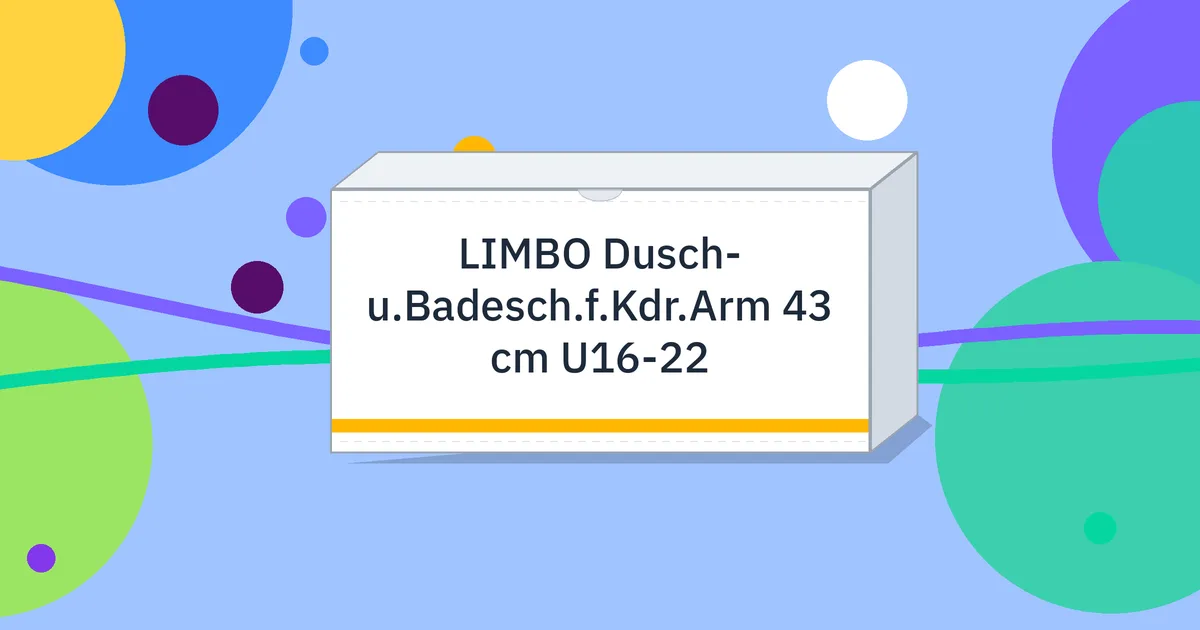 Symbolbild: Packung mit der Aufschrift LIMBO Dusch-u.Badesch.f.Kdr.Arm 43 cm U16-22 (PZN 13234202) – Verfügbarkeit und Bezug in Apotheken in Frankfurt am Main